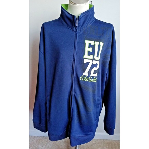 Jackets & Coats | Ecko Unltd Mens Blue Zip Jacket 3xl Black Print White ...